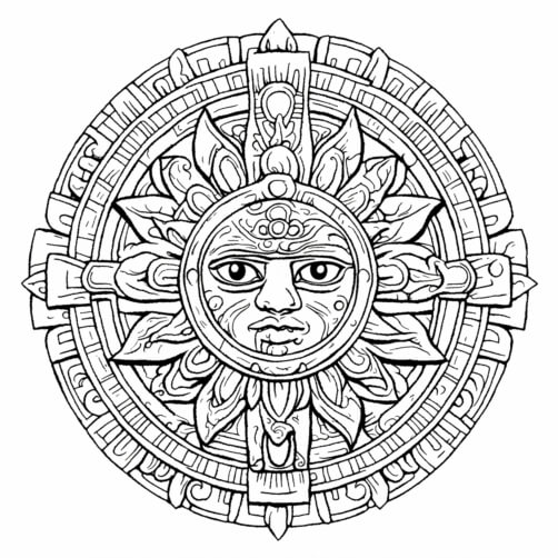 Download Aztec Sun Coloring Page with Tequila Illustration Coloring ...