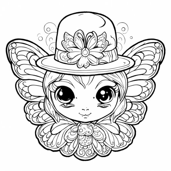 Download Butterfly with Hat and Flowers Coloring Page Coloring pages ...