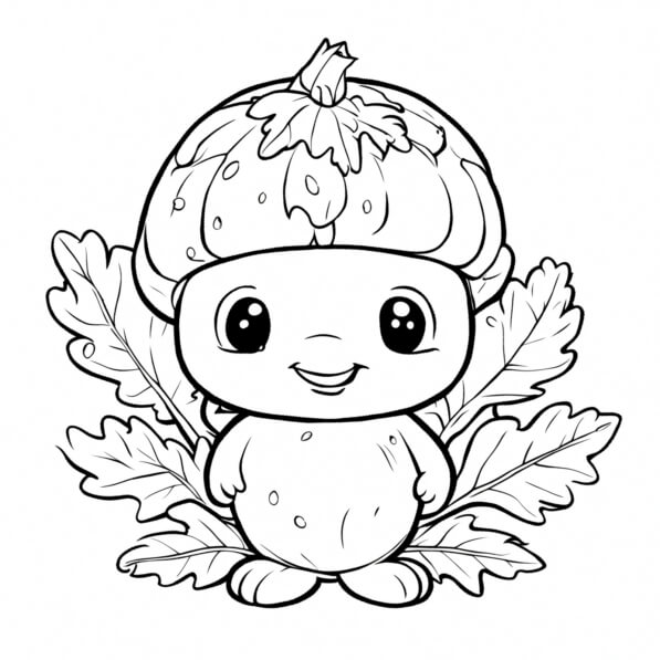 Download Cute Acorn Coloring Page with Leaves Coloring pages Online ...