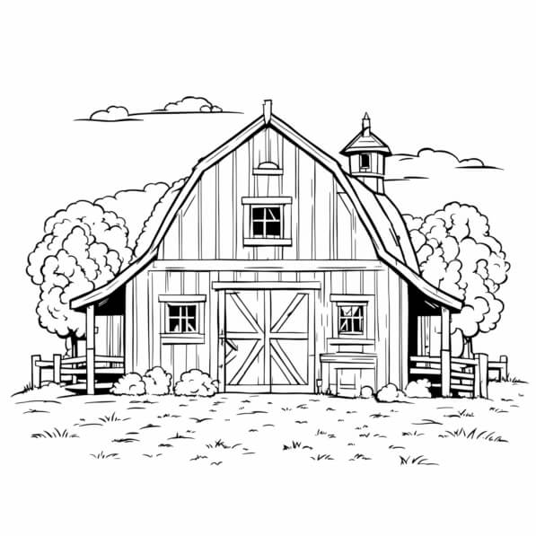 Download Black and White Barn Coloring Page Coloring pages Online ...