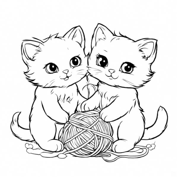 Download Coloring Page: Kittens Playing with Yarn Coloring pages Online ...