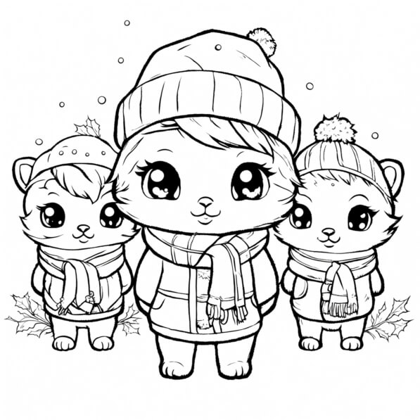Download Winter Coloring Page with Cute Cats Coloring pages Online ...