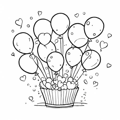 Download Valentine's Day Coloring Page with Balloons and Hearts ...