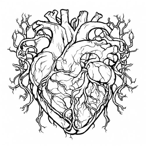 Download Human Heart Coloring Page for Adults with Leaves and Vines ...