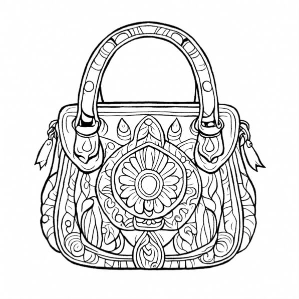 Télécharger Page de coloriage de sac à main avec un design complexe ...