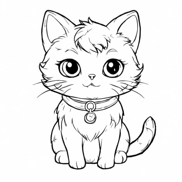 Télécharger Chat noir et blanc avec de grands yeux Pages de coloriage En Ligne - Creative Fabrica