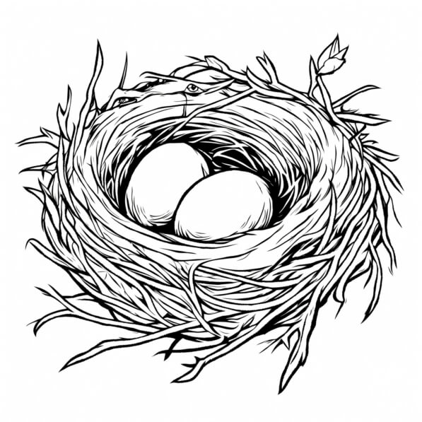 Descarga Dibujo en Blanco y Negro de un Nido de Pájaros con Dos Huevos ...