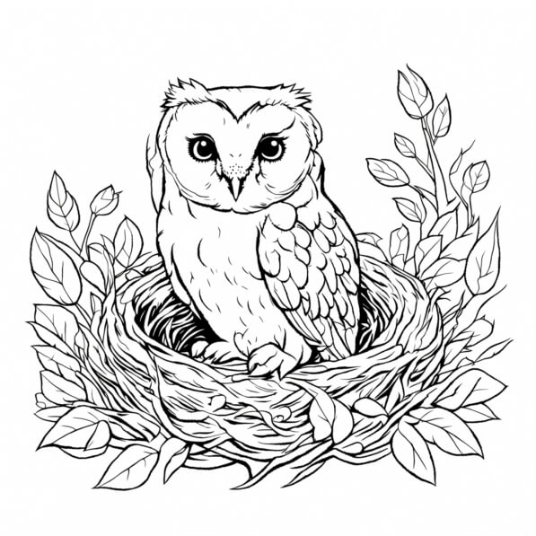 Télécharger Hibou dans un nid avec des feuilles et des branches Pages ...