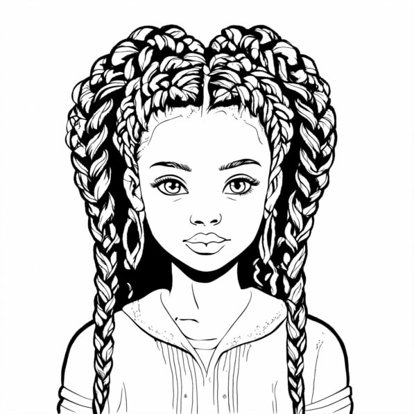 Download Black and White Coloring Page: Girl with Braided Hair Coloring pages Online - Creative ...