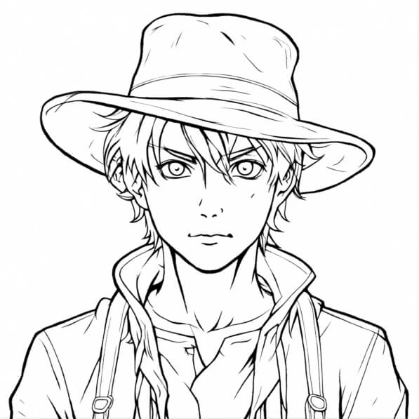 Download Anime Character in Fedora Hat and Jeans Coloring pages Online ...