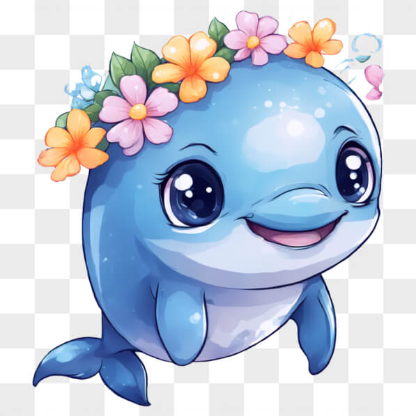 Download Kawaii Blue Dolphin with Flowers Kawaii Online - Creative Fabrica