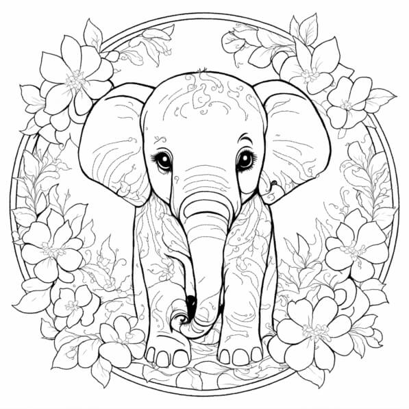 Download Elephant Sitting in Circle with Flowers Coloring Page Coloring ...