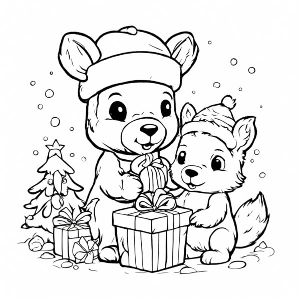 Download Christmas Coloring Page with Animals and Gifts Coloring pages ...