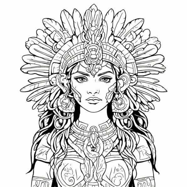 Download Indian Woman with Feathered Headdress Coloring Page Coloring ...