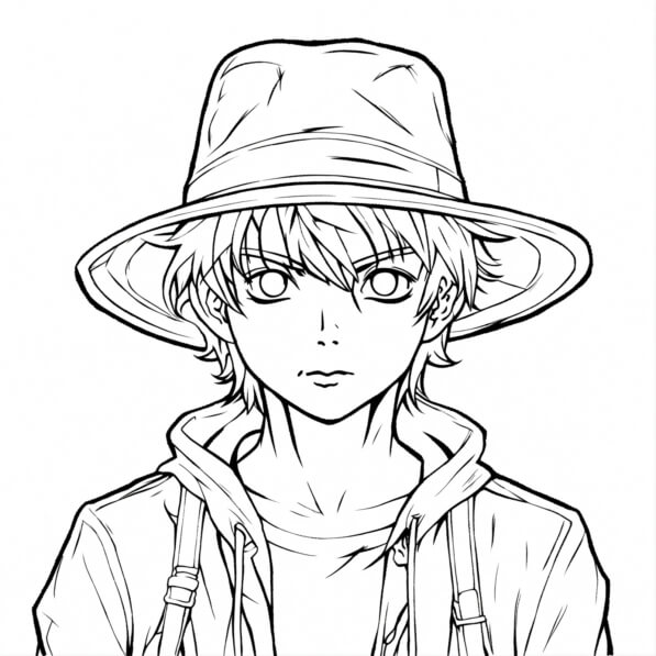 Download Anime Character in Fedora Hat and Jeans Coloring pages Online ...