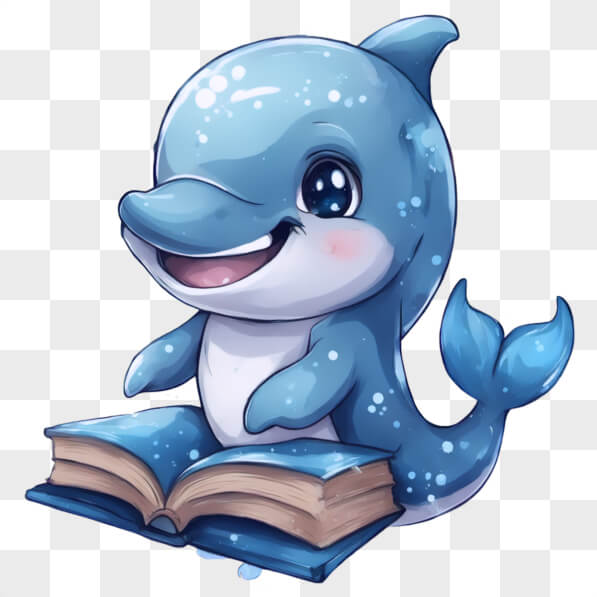 Download Kawaii Dolphin Reading Book Kawaii Online - Creative Fabrica