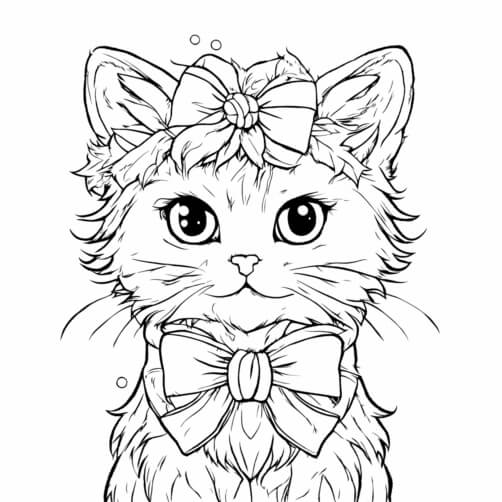 Download Cute Cat Coloring Page with Bow Coloring pages Online ...