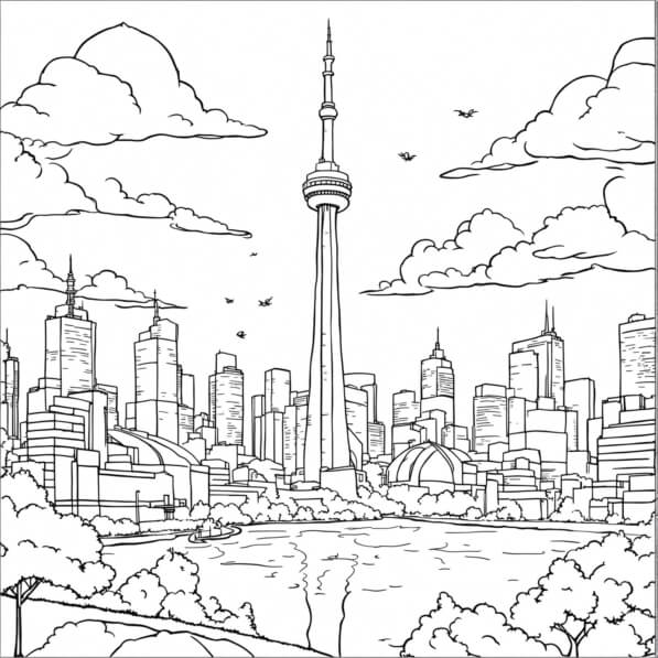 Download City of Toronto Coloring Page with CN Tower Coloring pages ...