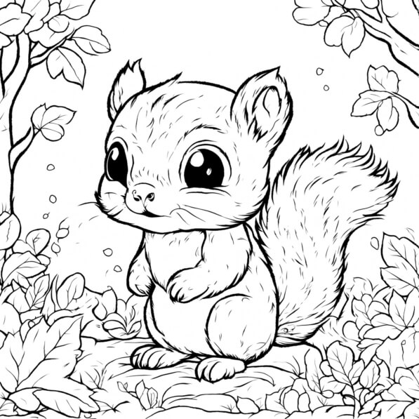 Download Coloring Page with Cute Squirrel in Forest Coloring pages ...