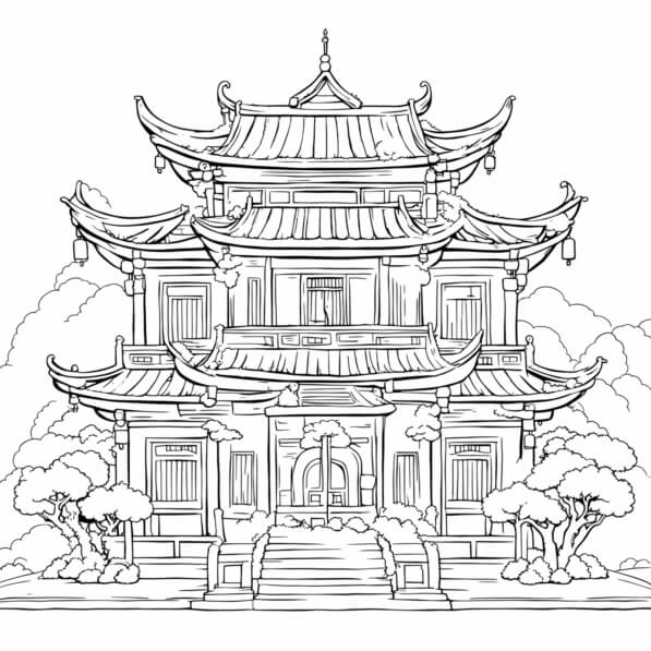 Download Asian Style Building Coloring Page Coloring pages Online ...