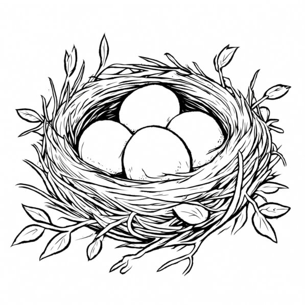 Download Black and White Bird's Nest Drawing for Coloring Coloring ...