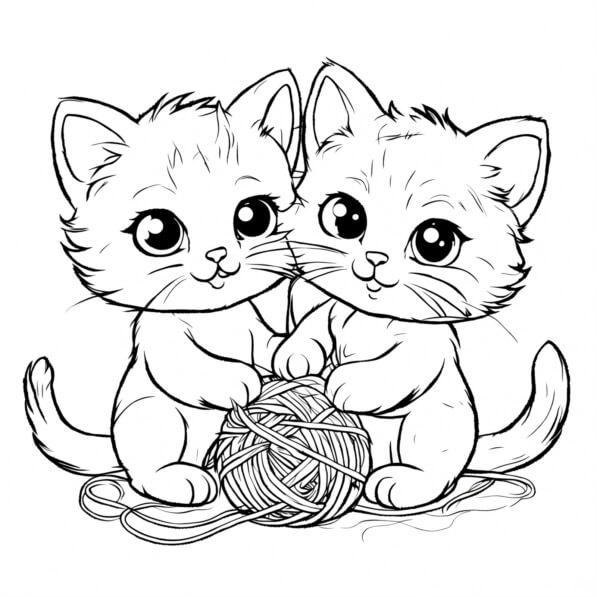 Download Two Kittens Playing with a Ball of Yarn Coloring pages Online ...
