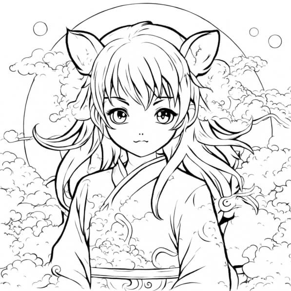 Download Anime Girl in Kimono Coloring Page Coloring pages Online ...