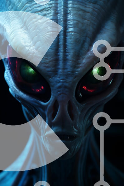 Alien Face Close-Up with Bright Green Eyes stock photo | Creative Fabrica