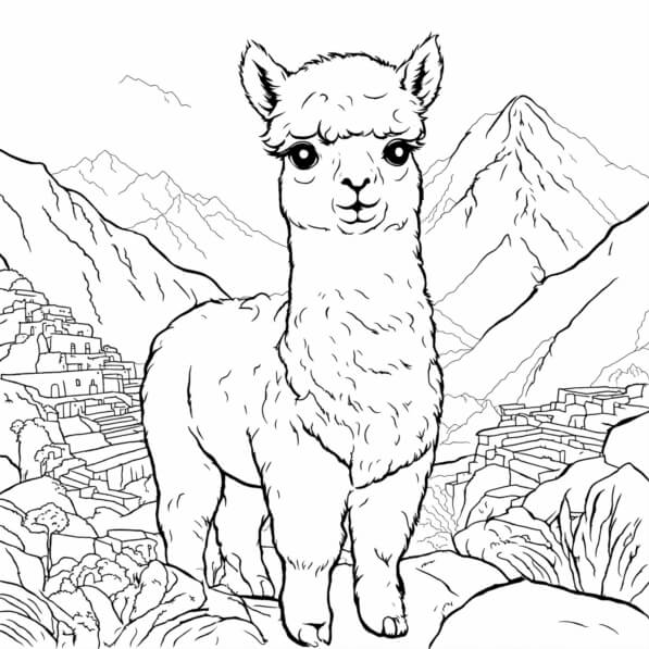 Descarga Linda Página para Colorear de Llama con Montañas Páginas para ...