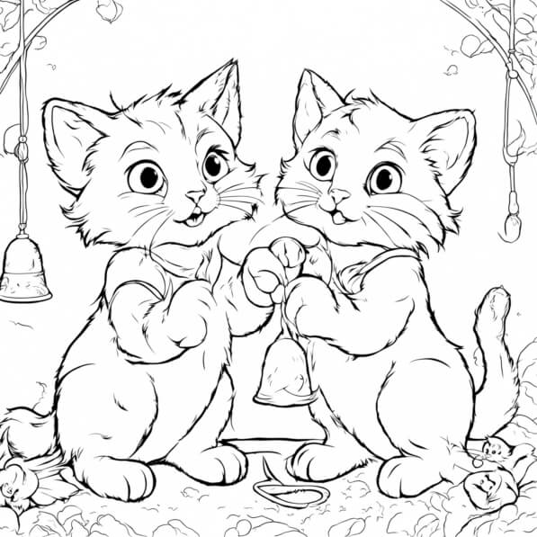 Download Autumn-themed Coloring Page with Cute Kittens and Bells ...