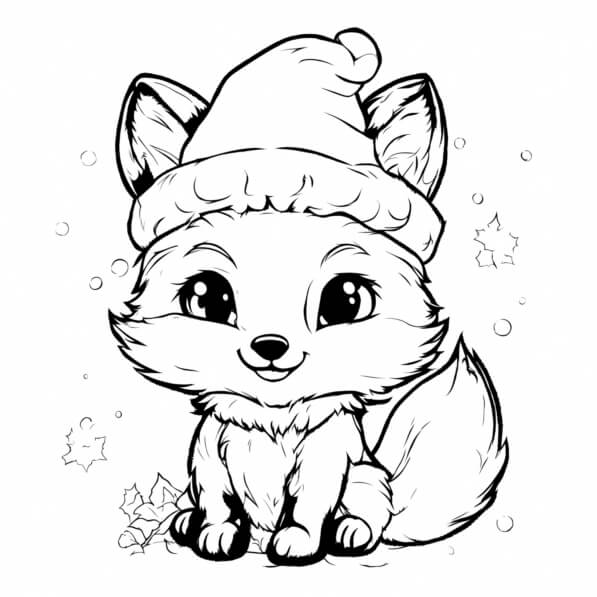 Download Cute Fox in Christmas Hat on Snowy Coloring Page Coloring ...