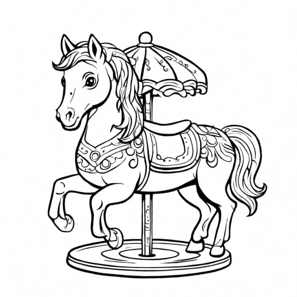 Download Coloring Pages: Carousel Horse with Umbrella Coloring pages ...