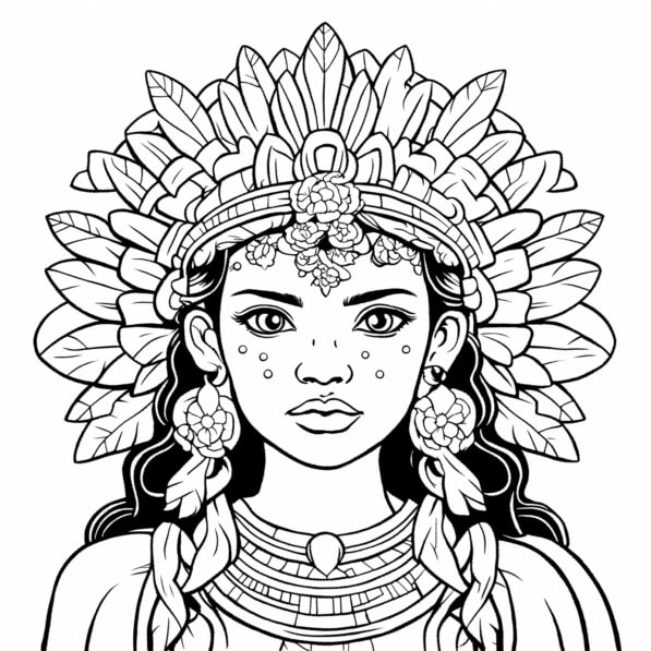 Download Girl with Indian Headdress Coloring Page Coloring pages Online ...