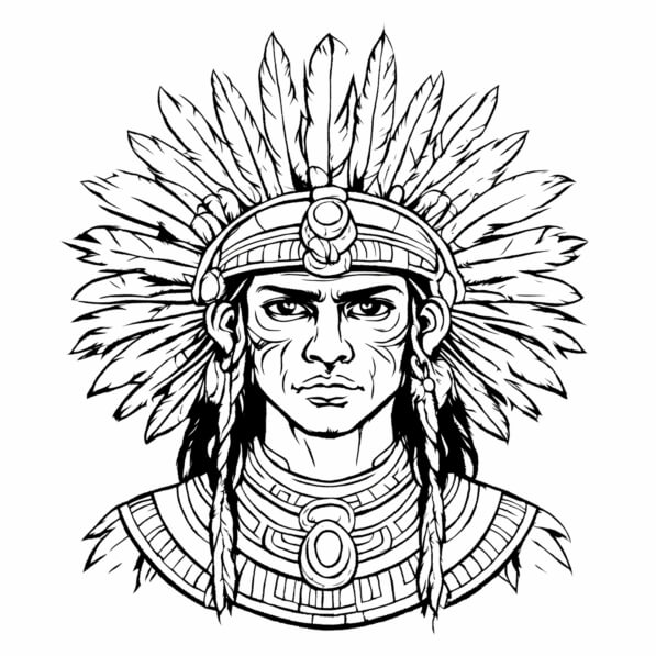 Download Black and White Drawing of Indian Man with Feathered Headdress ...