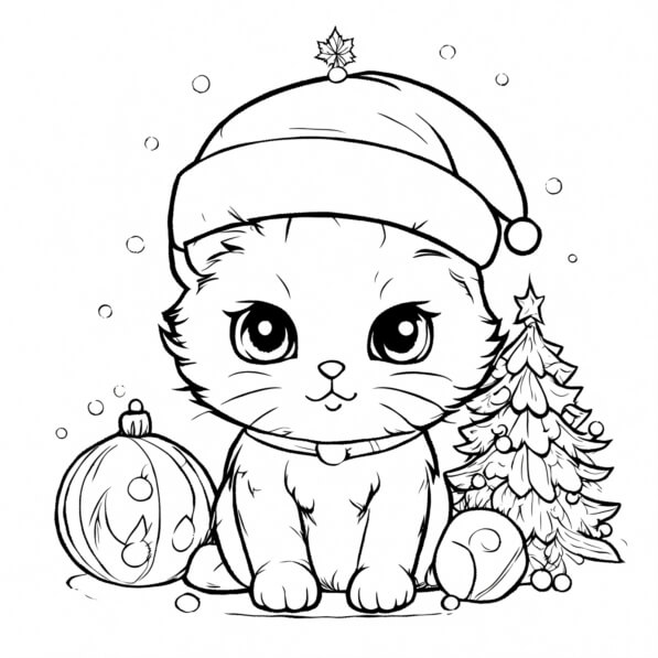 Download Cute Cat in Santa Hat Coloring Page Coloring pages Online ...