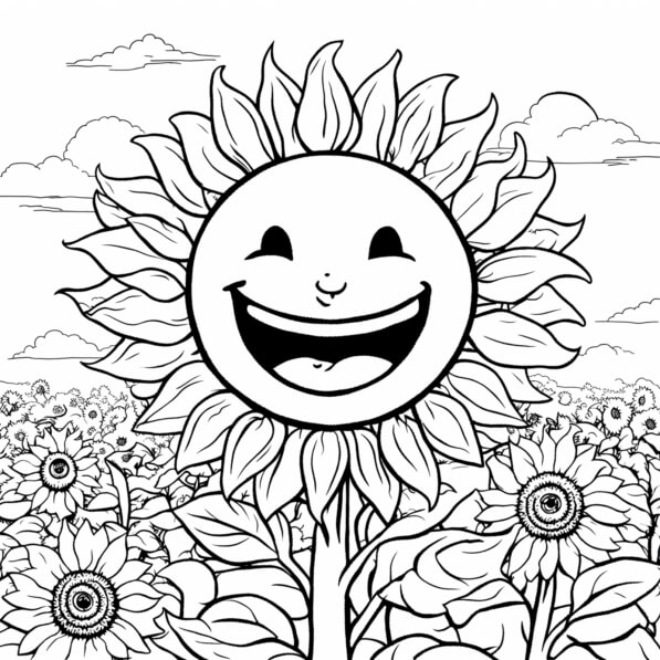 Download Smiling Sunflower and Flower Coloring Pages Coloring pages ...
