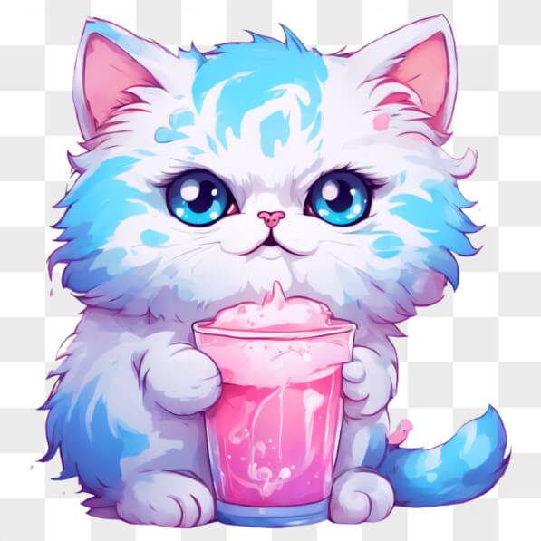 Download Kawaii Cat Holding Iced Milkshake Kawaii Online - Creative Fabrica
