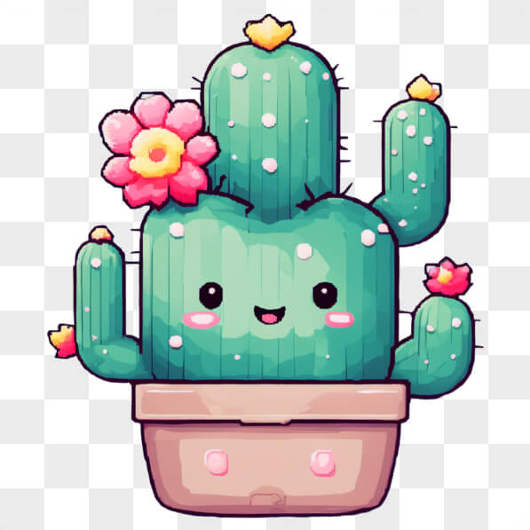 Download Kawaii Cactus Plant with Pink Flowers Kawaii Online - Creative ...