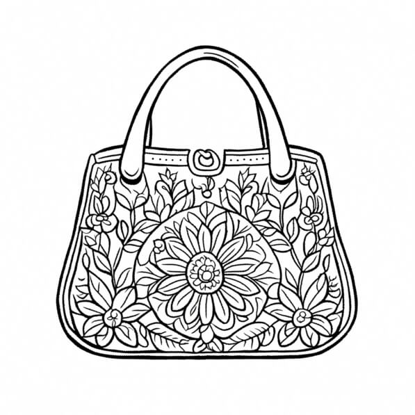 Download Handbag with Floral Designs Coloring pages Online - Creative ...