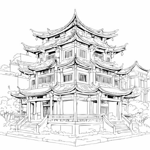 Download Asian Style Building Coloring Page Coloring pages Online ...