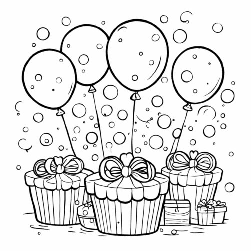 Download Birthday Coloring Page with Balloons and Gifts Coloring pages ...