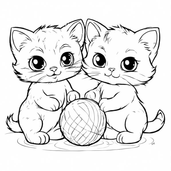 Download Cute Kittens Coloring Page with Yarn Coloring pages Online ...
