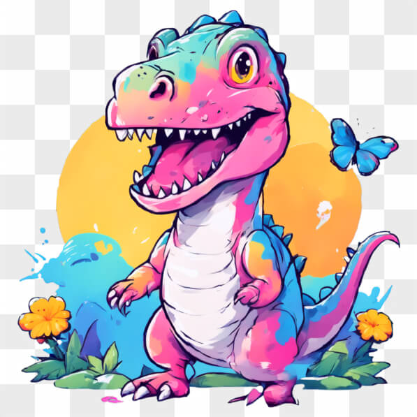 Download Kawaii Cartoon Dinosaur in Colorful Floral Setting Kawaii ...