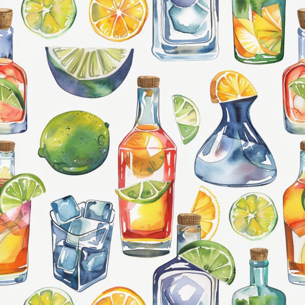 Download Colorful Seamless Pattern of Alcohol Bottles and Fruits ...