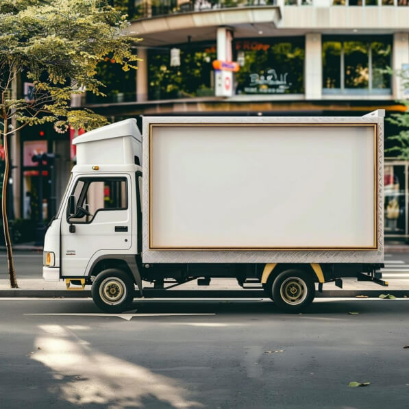 Descarga Camión de Reparto Blanco Estacionado Cerca de Edificios ...