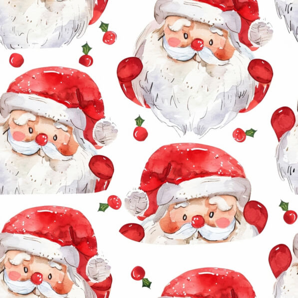 Download Santa Claus Pattern with Red Hats and Berries on White ...