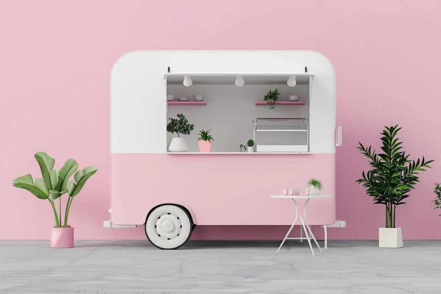 Download Pink Mobile Food Cart for Outdoor Events with Plants and ...