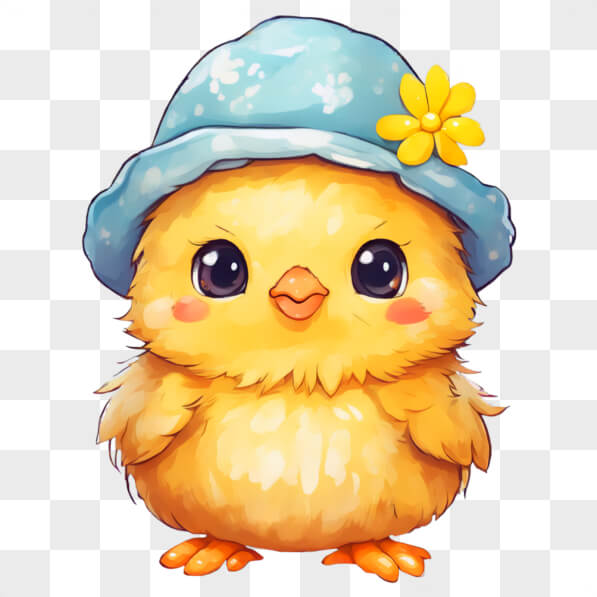 Download Kawaii Yellow Chicken with Blue Hat and Flower Illustration ...