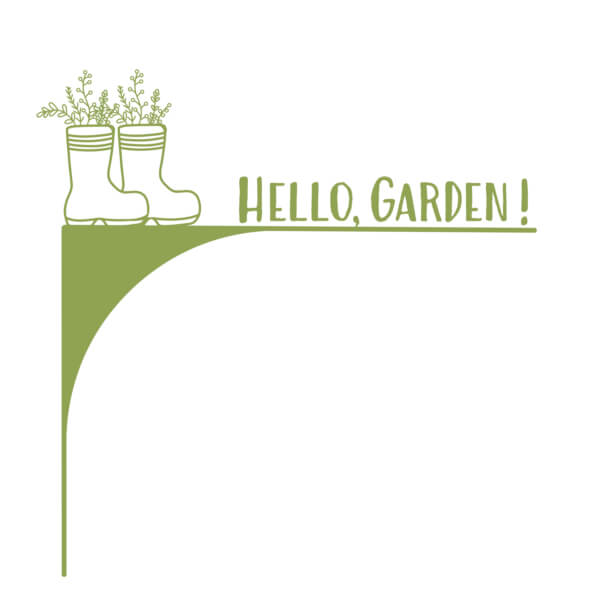 Descarga ¡Hola, Jardín! Letrero con Botas y Plantas Bordes y Esquinas ...