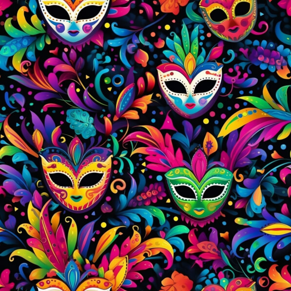 Download Colorful Masks and Flowers Seamless Pattern Patterns Online - Creative Fabrica